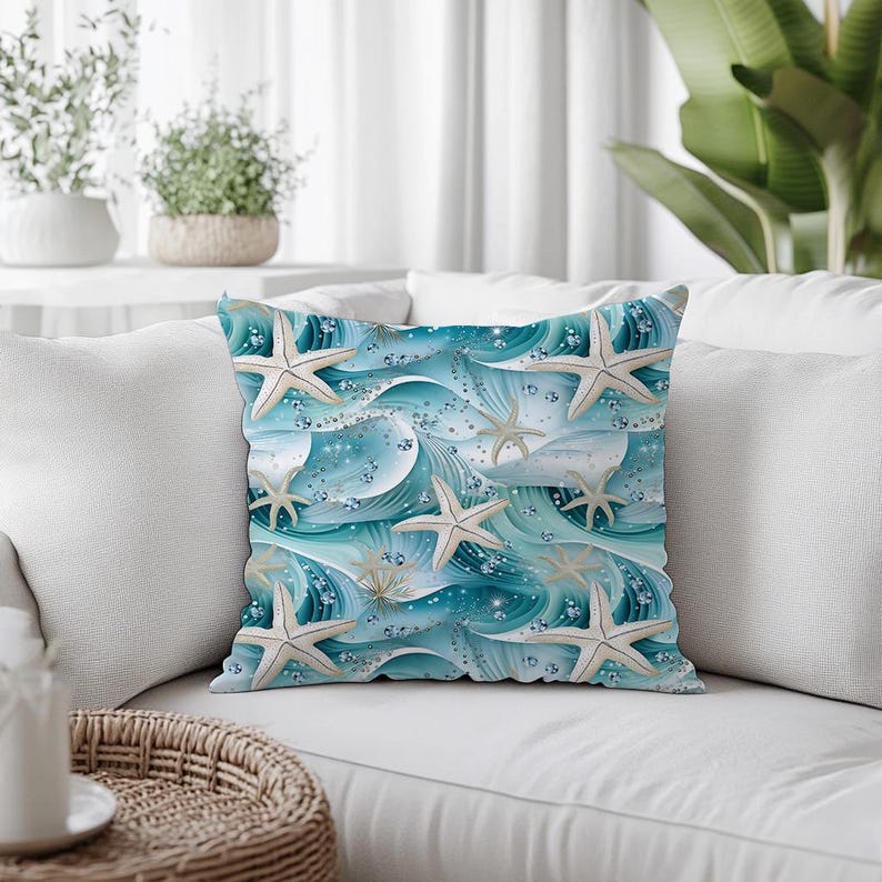 Starfish Waves Seamless Pattern, Coastal Nautical Design (PNG Digital ...