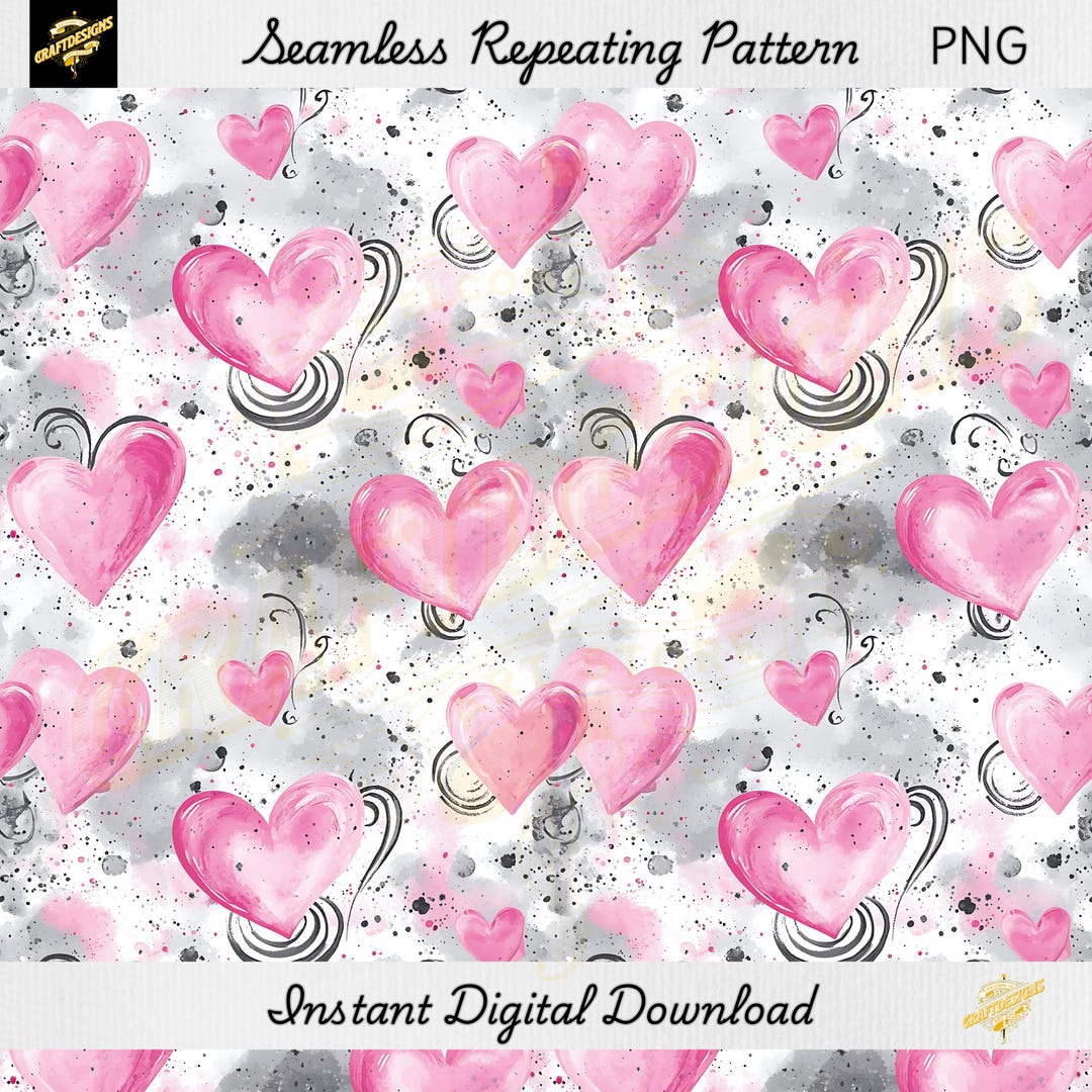 Pink Watercolor Hearts Seamless Pattern, Valentine's Day Fabric ...