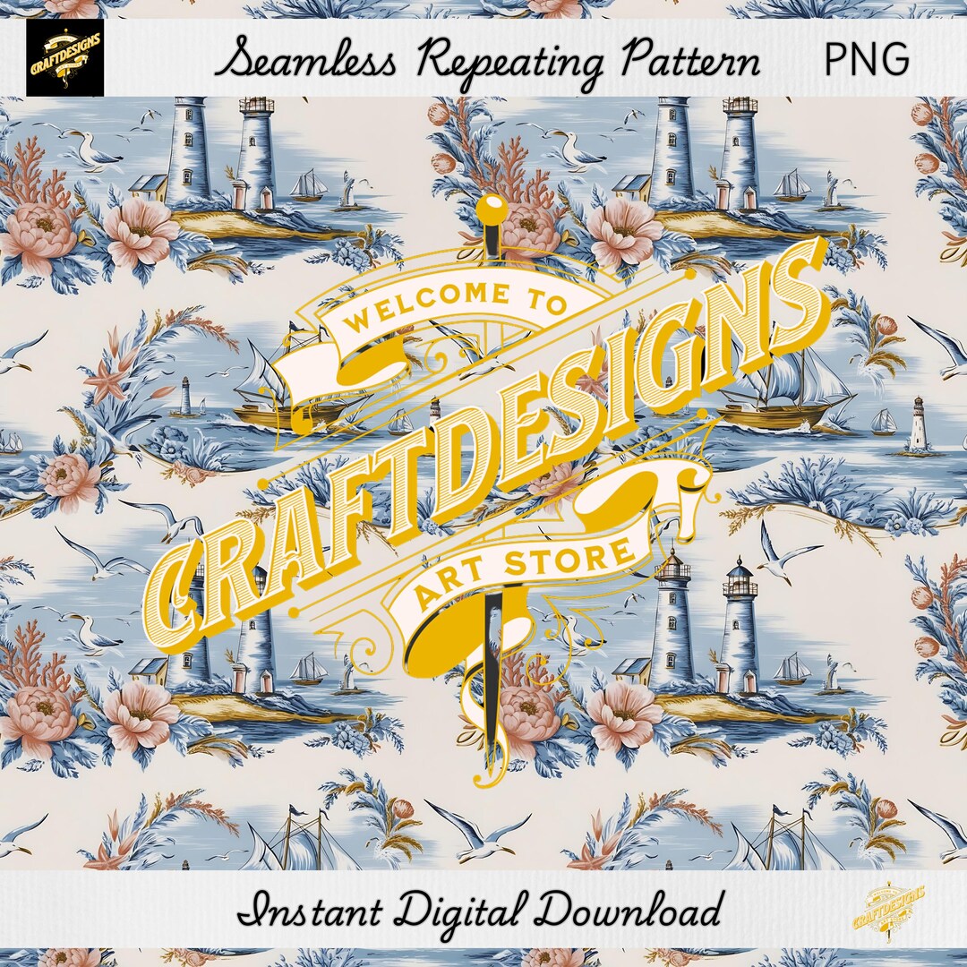 Coastal Toile Seamless Pattern: Digital Paper, Fabric Print (PNG File ...