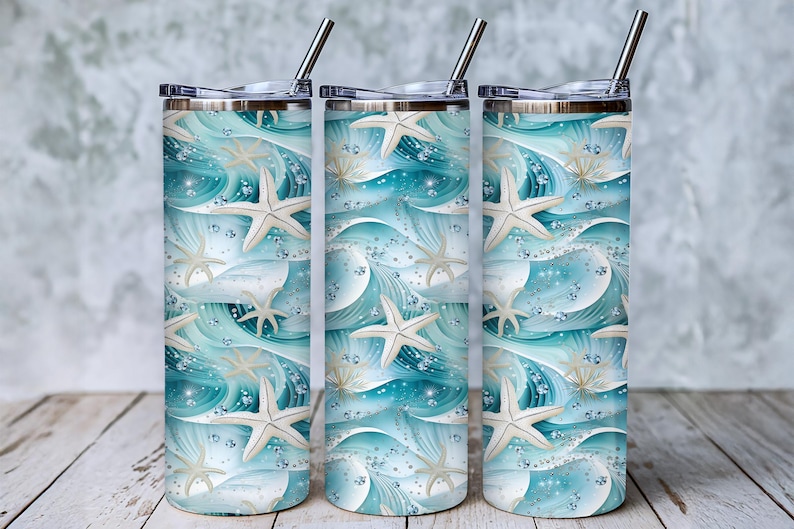 Starfish Waves Seamless Pattern, Coastal Nautical Design (PNG Digital ...