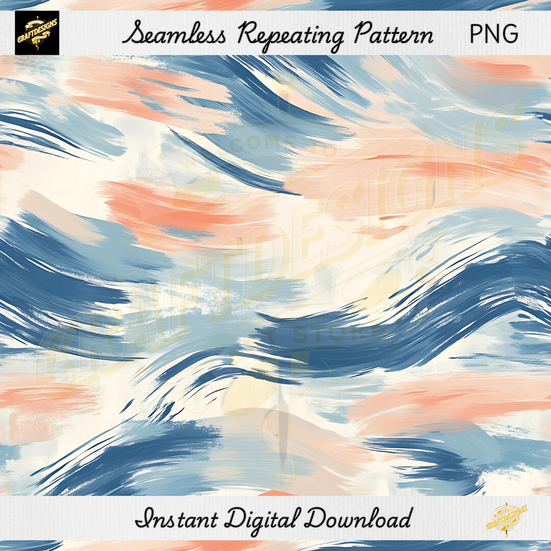 Coastal Brush Stroke Seamless Pattern: Digital Paper, Sublimation PNG ...