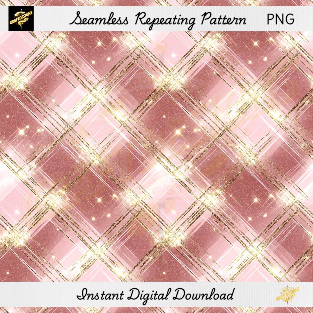 Pink Plaid Seamless Pattern PNG, Glitter Tartan Digital Paper, Elegant ...