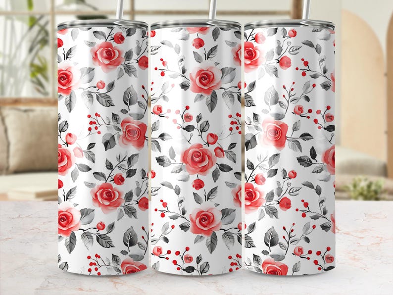 Red Rose Floral Seamless Pattern, Printable Flower Repeat File ...