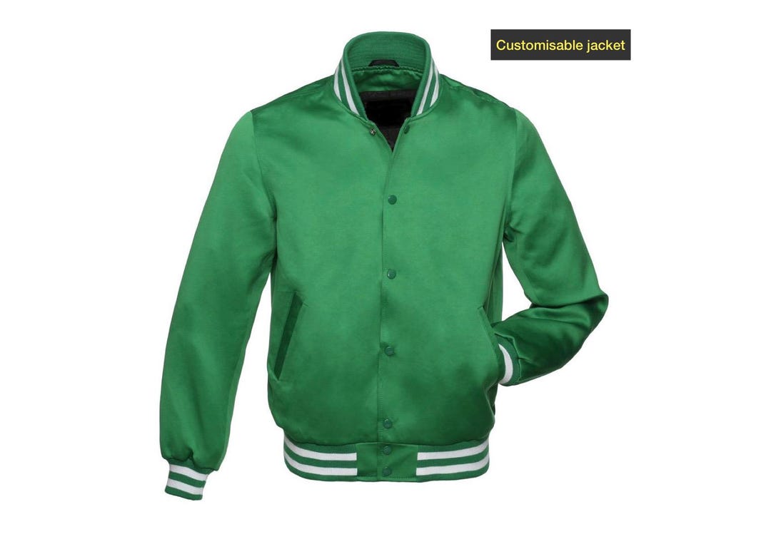 GREEN Solid Satin Customised Varsity Jacket personalized Bomber Satin ...