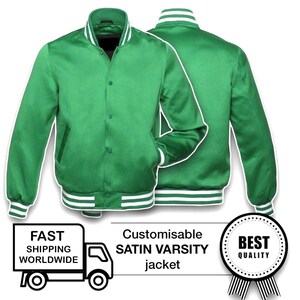 GREEN Solid Satin Customised Varsity Jacket personalized Bomber Satin ...
