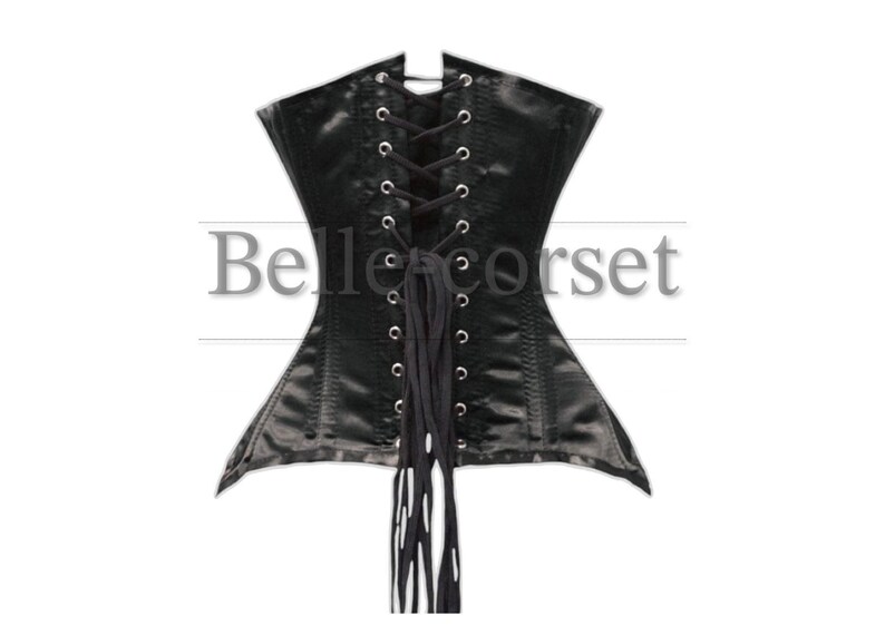 Black Satin Zipper Underbust Corset, Waist Training Steel Boned Corset ...