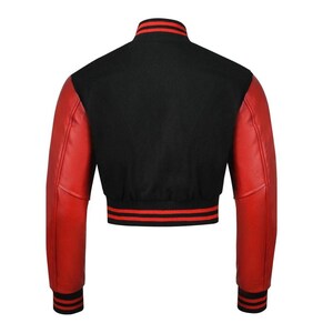 Women’s Cropped Varsity Jacket Black Wool Body & Red Cowhide Leather ...