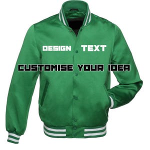 GREEN Solid Satin Customised Varsity Jacket personalized Bomber Satin ...