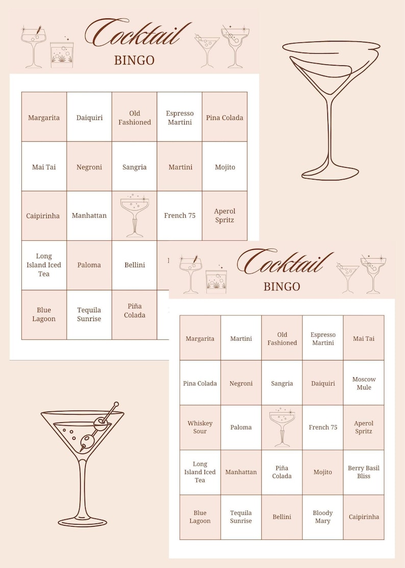 Cocktail Bingo Game: Retro Girls Night in (digital Download) - Etsy