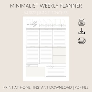 Minimalist Weekly Planner Weekly Checklist Weekly Checklist Minimalist ...