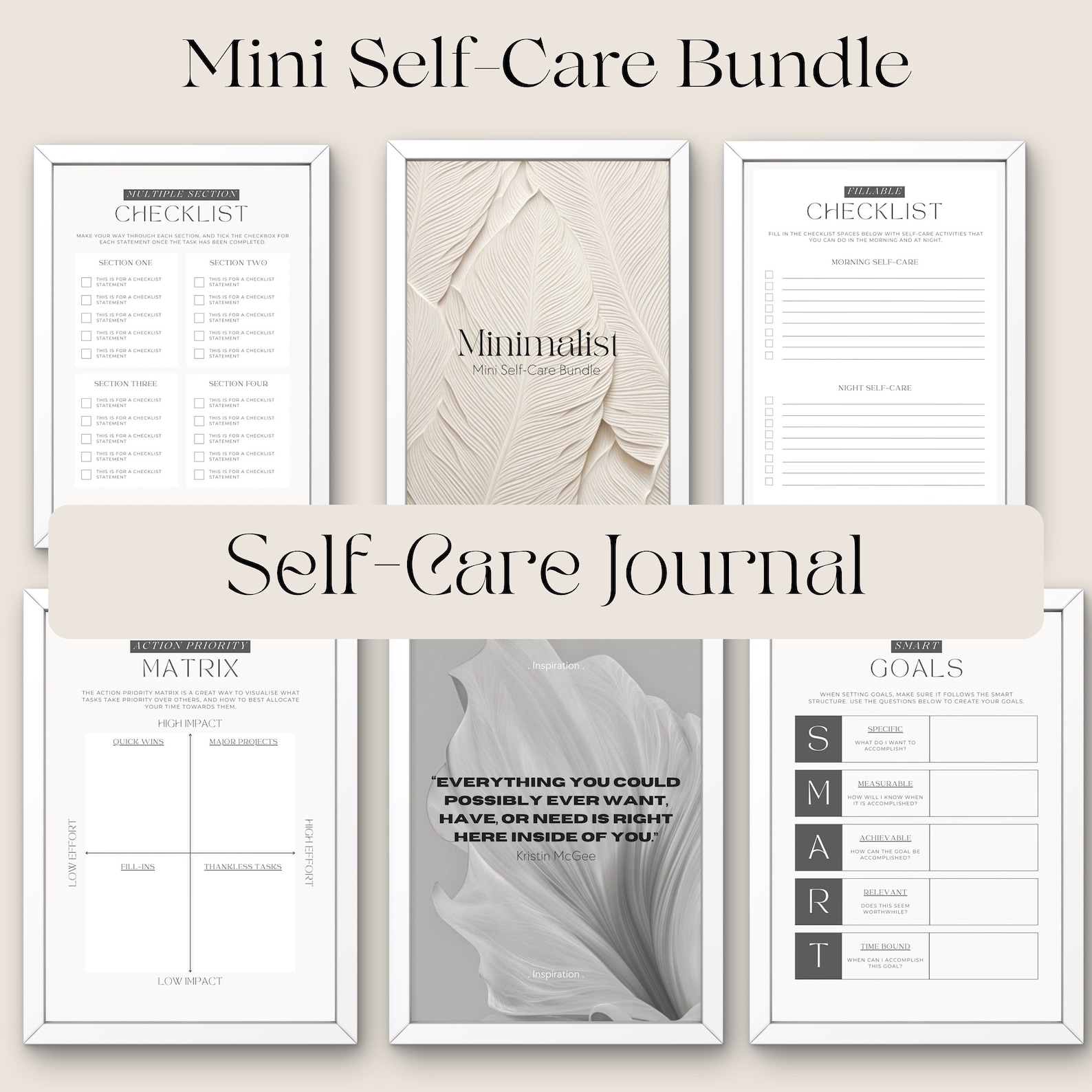 Mini Self-care Bundle Self-care Journal Self-care Planner Minimalist ...