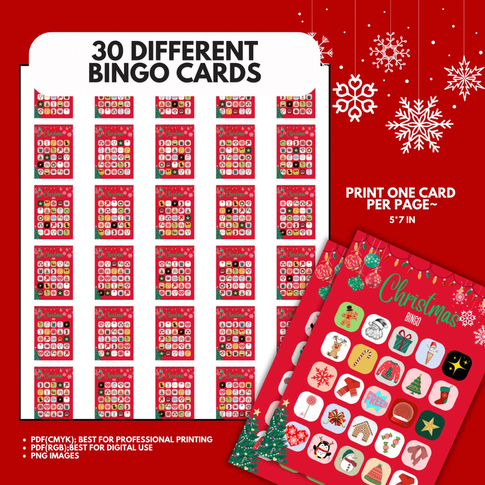 Christmas Bingo Printable PDF - 30 Different Cards - FULL PAGE - Memory ...