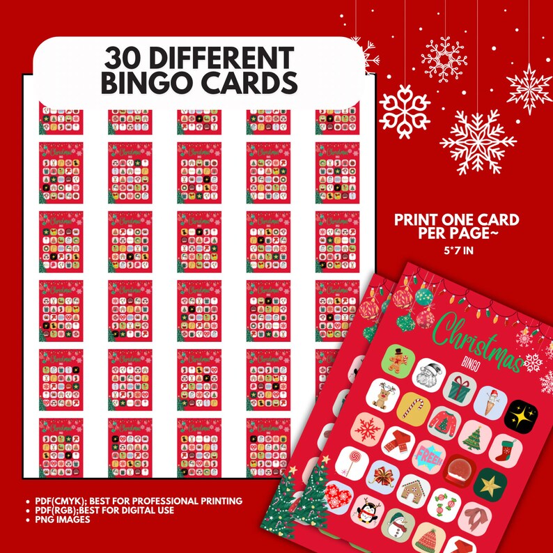 Christmas Bingo Printable PDF - 30 Different Cards - FULL PAGE - Memory ...