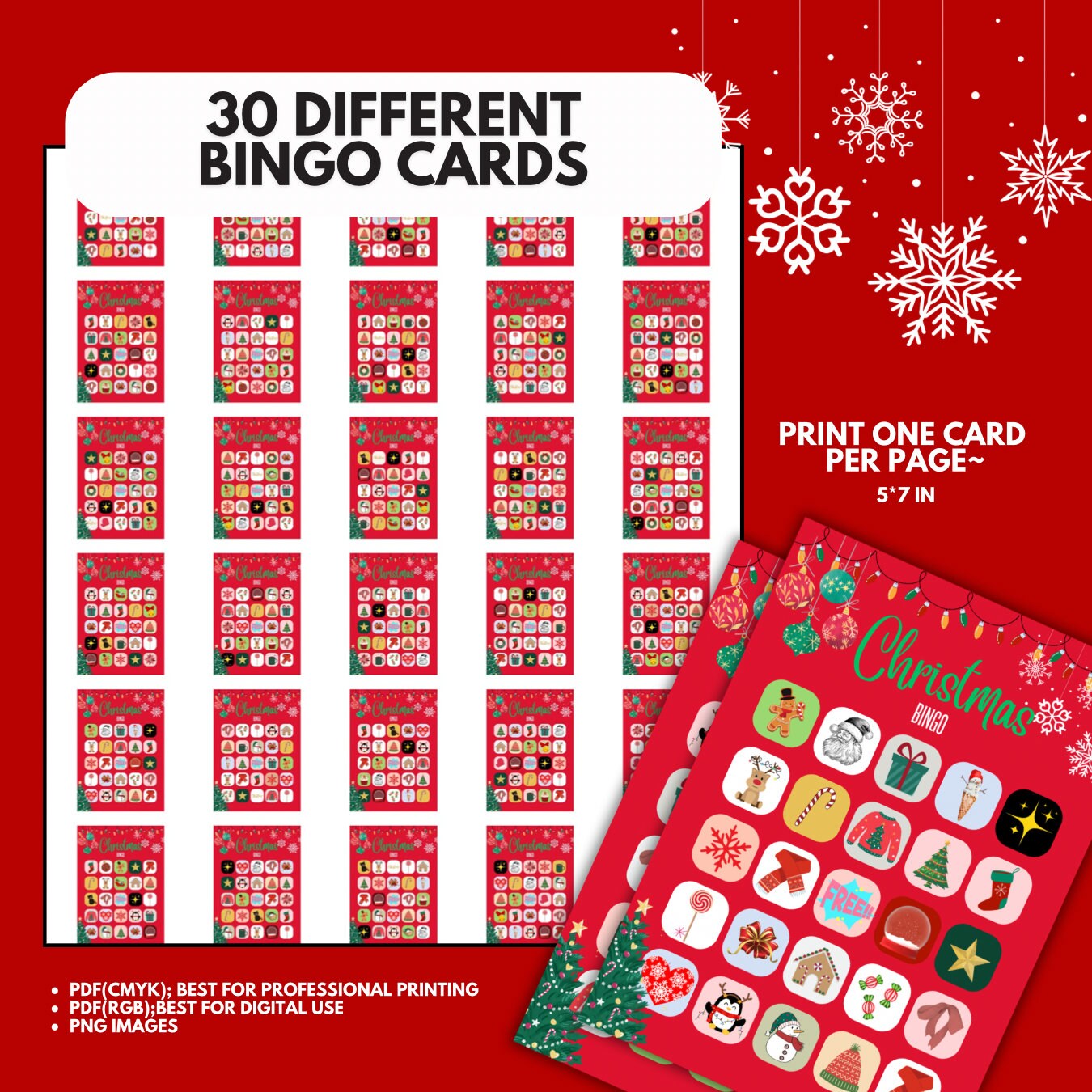 Christmas Bingo Printable PDF - 30 Different Cards - FULL PAGE - Memory ...
