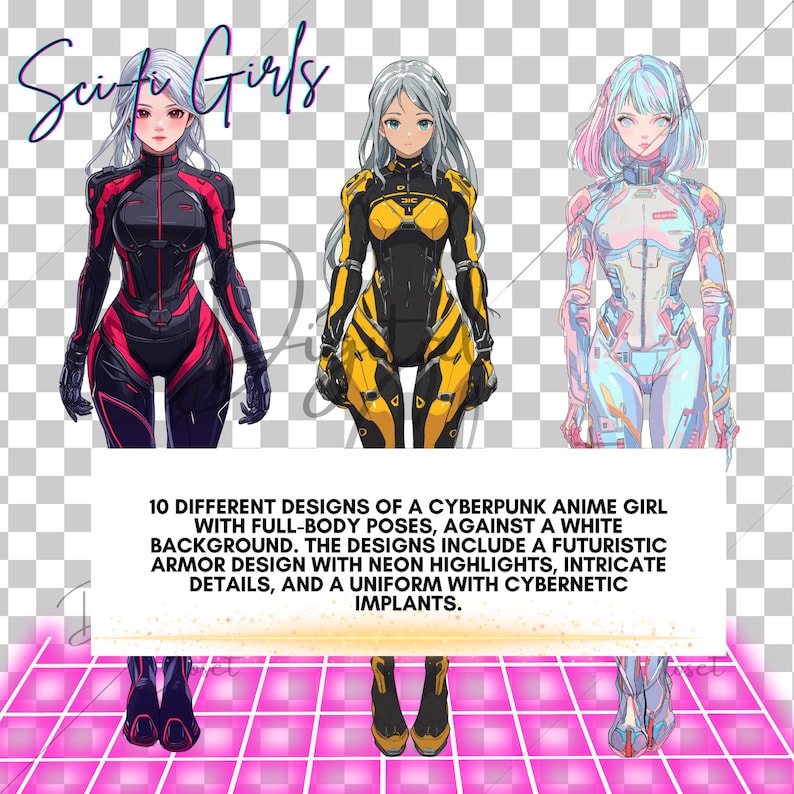 10 Cyberpunk Anime Girls - Full-body Poses - Include a Futuristic Armor ...