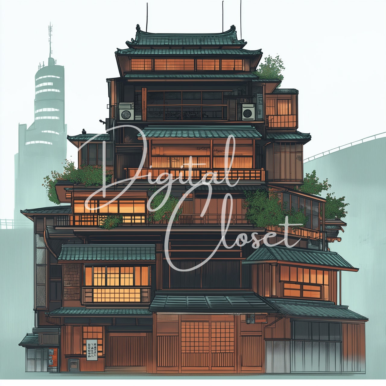 40 Different Anime-style Buildings Illustration - Traditional Wooden ...