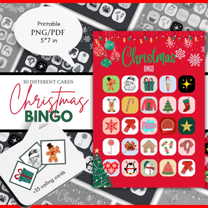 Christmas Bingo Printable PDF - 30 Different Cards - FULL PAGE - Memory ...
