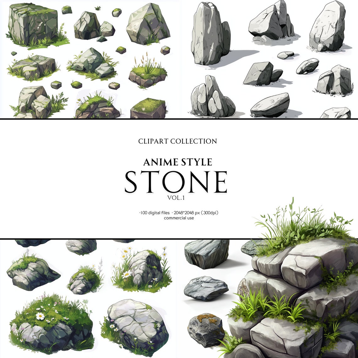 100 Digital File of Rocks - Game Assets - Different Shapes and Sizes of ...