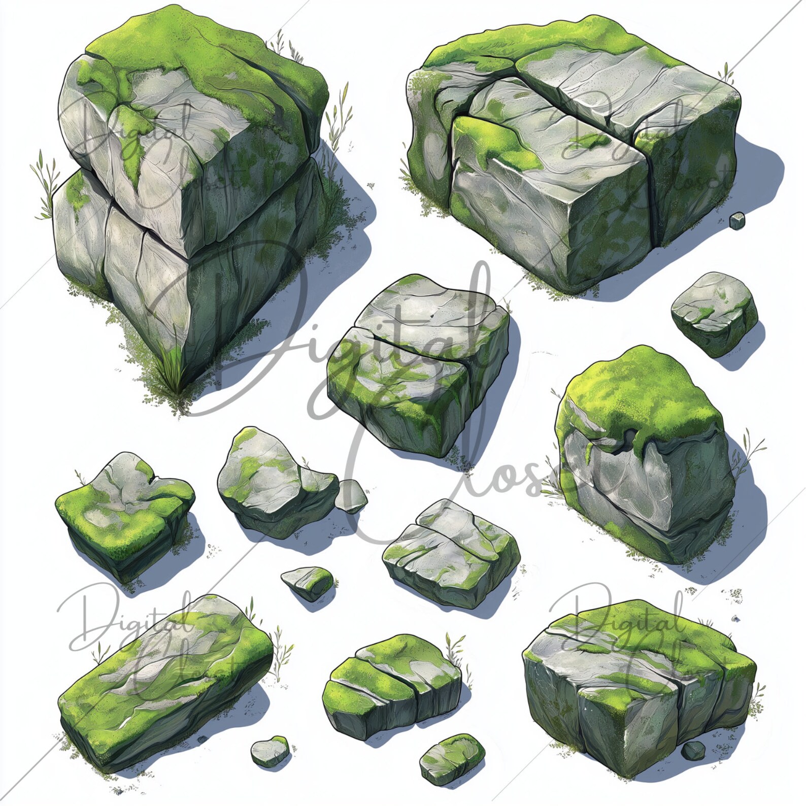 100 Digital File of Rocks - Game Assets - Different Shapes and Sizes of ...