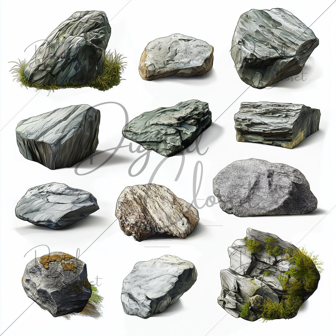 100 Digital File of Rocks - Game Assets - Different Shapes and Sizes of ...