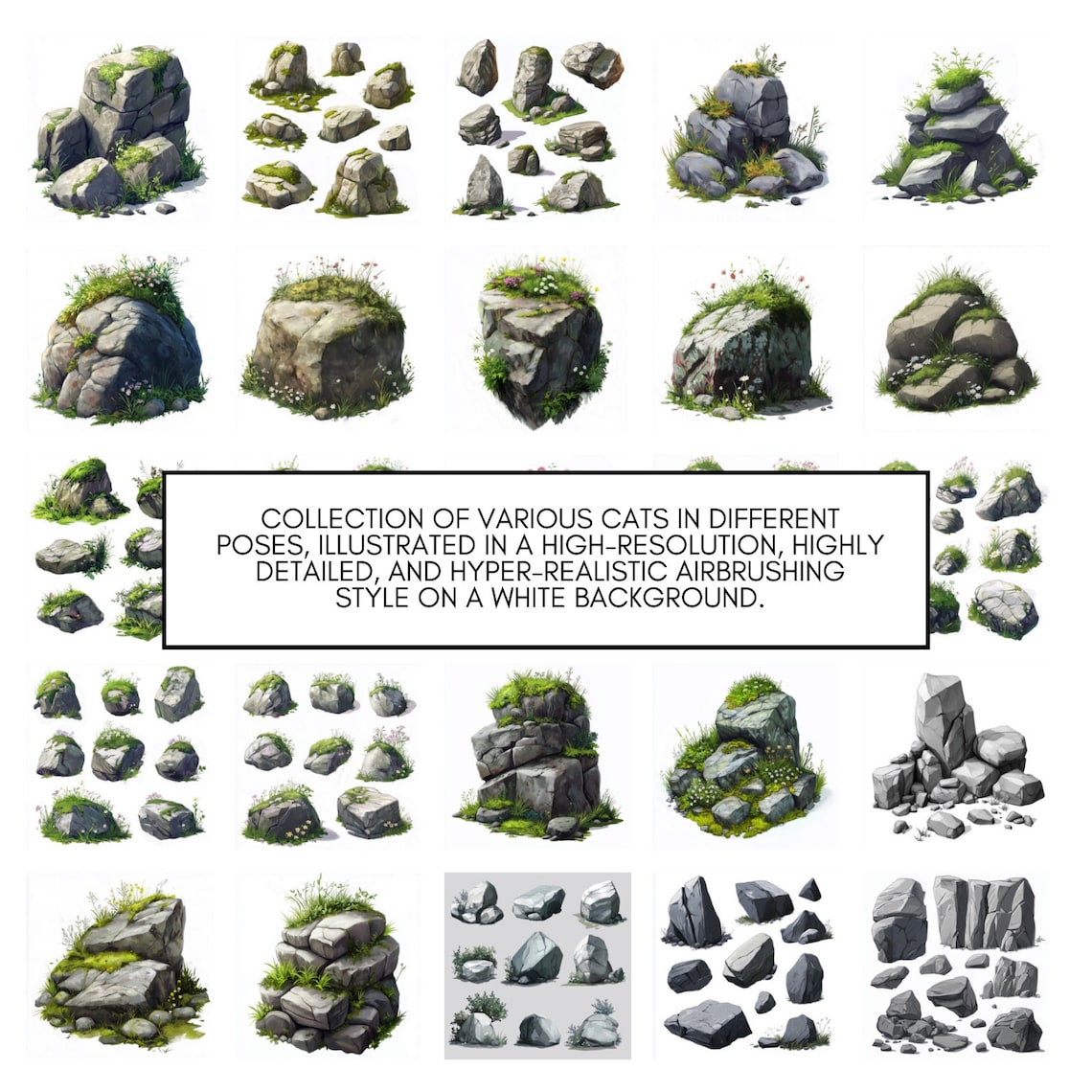 100 Digital File of Rocks - Game Assets - Different Shapes and Sizes of ...