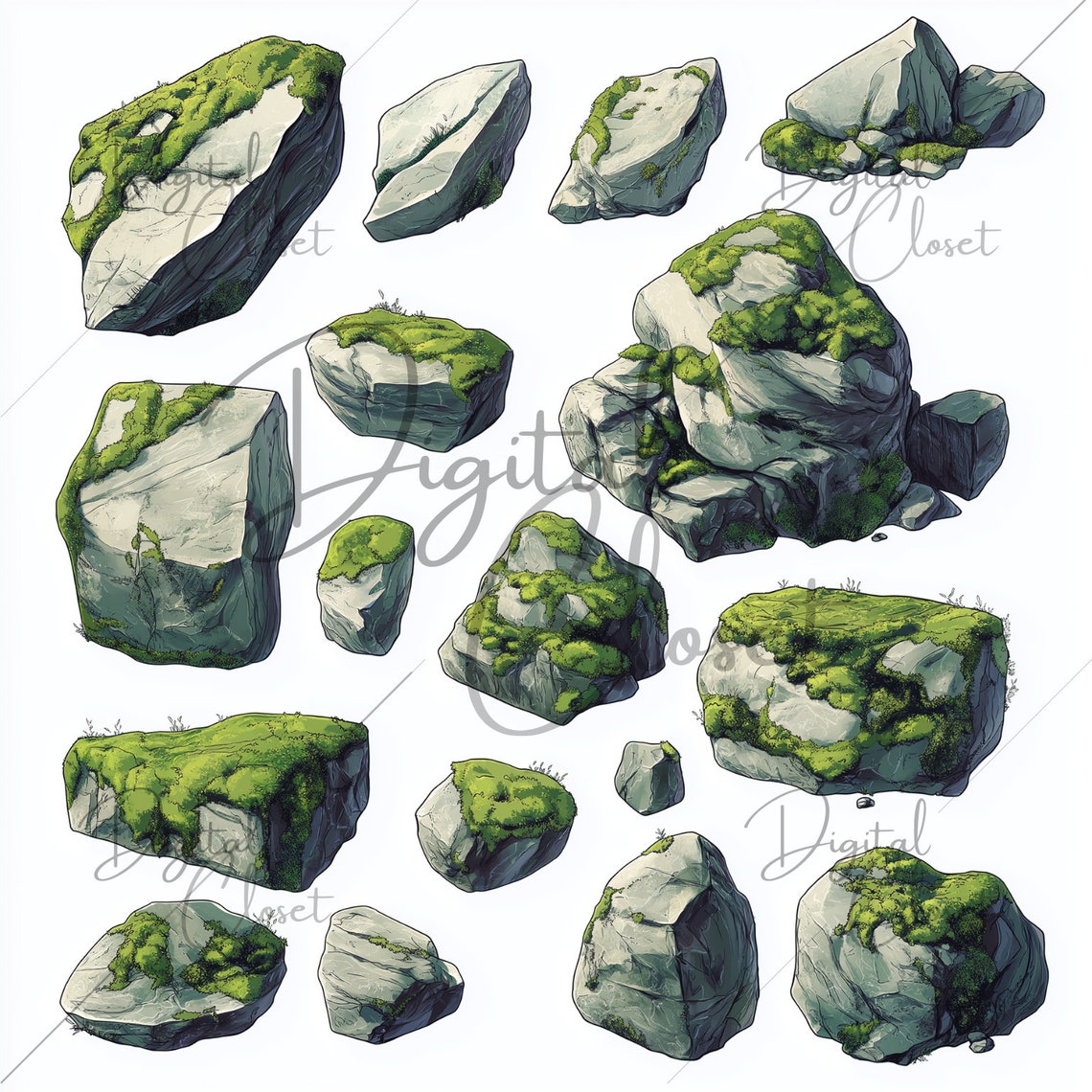 100 Digital File of Rocks - Game Assets - Different Shapes and Sizes of ...