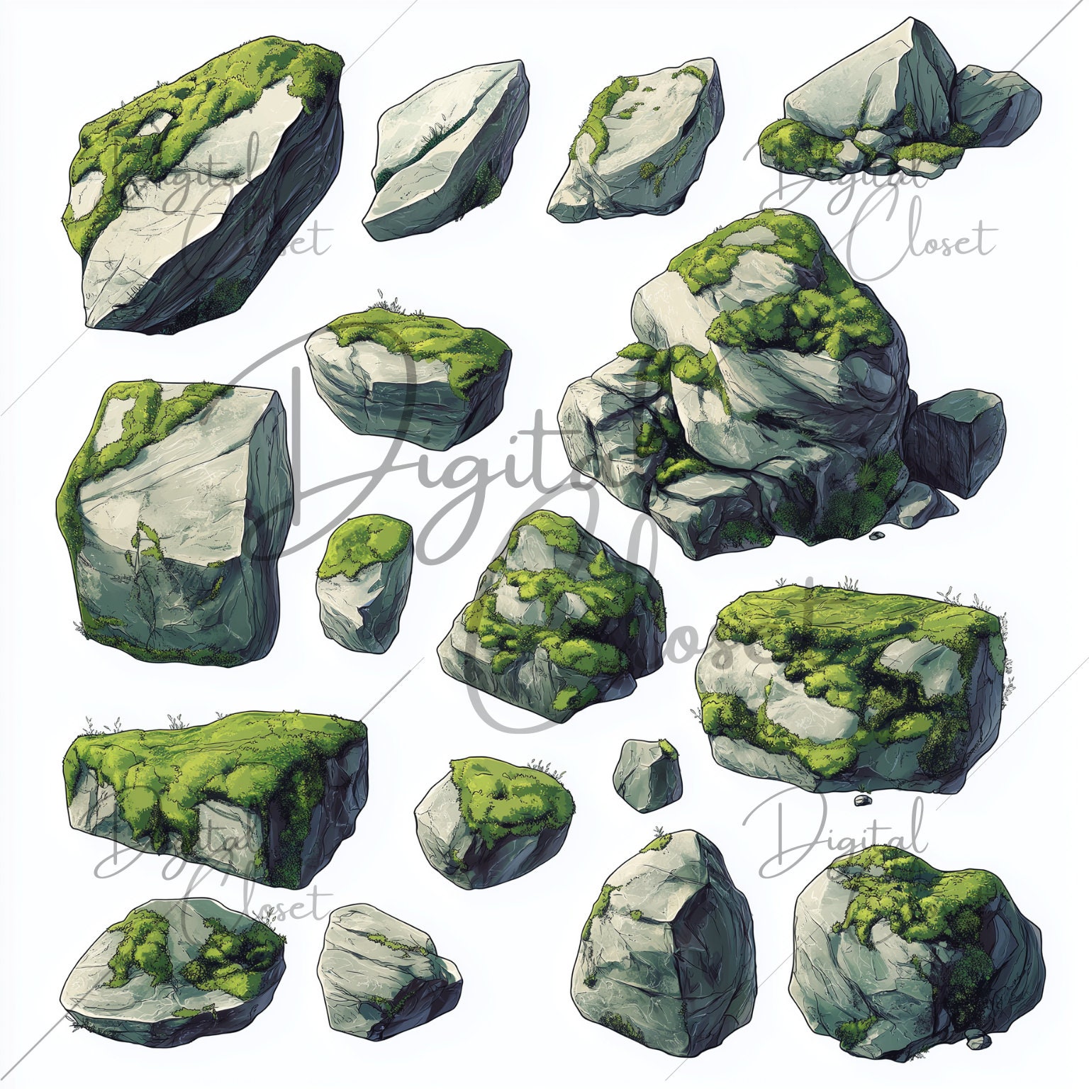 100 Digital File of Rocks - Game Assets - Different Shapes and Sizes of ...