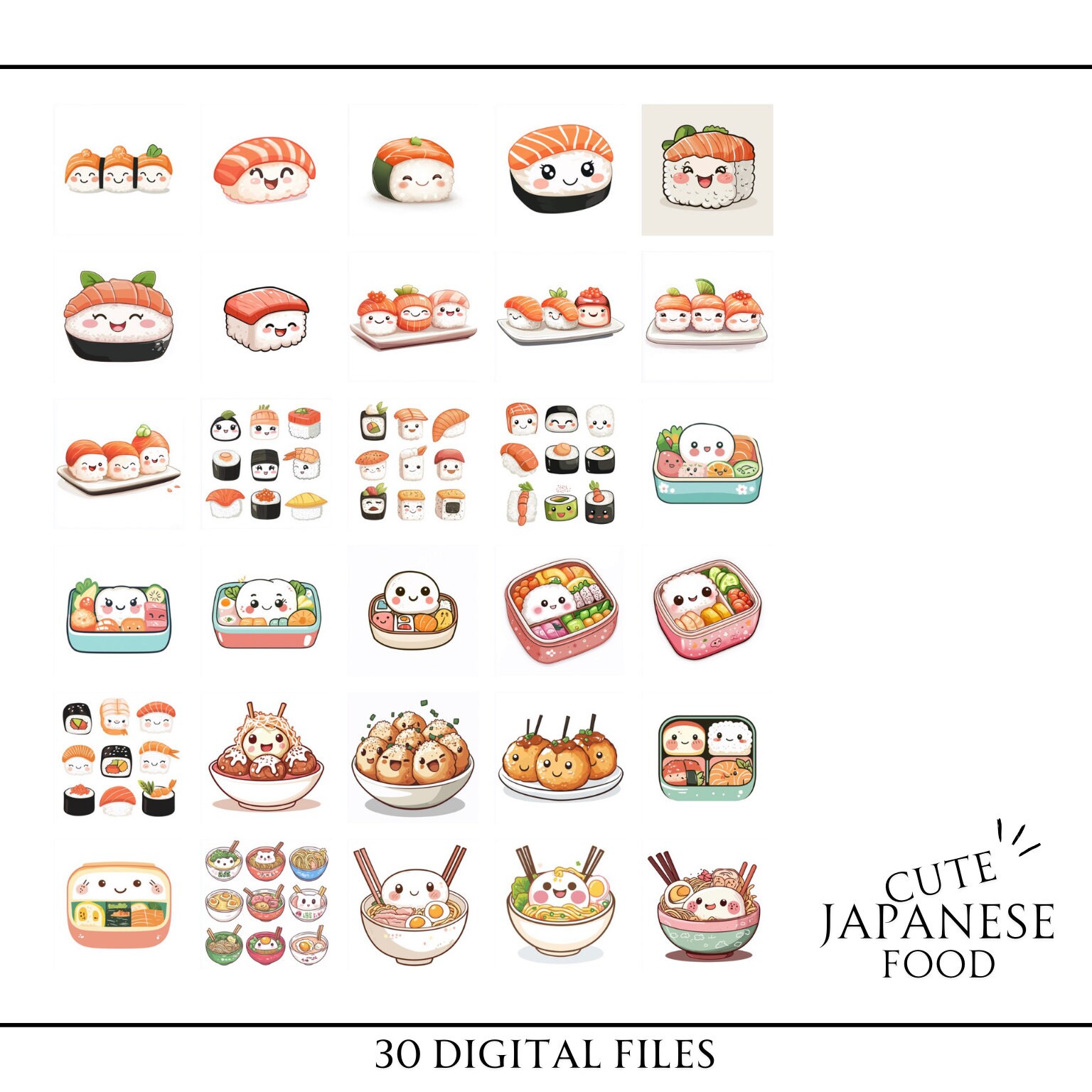 30 Cute Japanese Food Clipart - Sushi, Ramen, Takoyaki, Bento ...