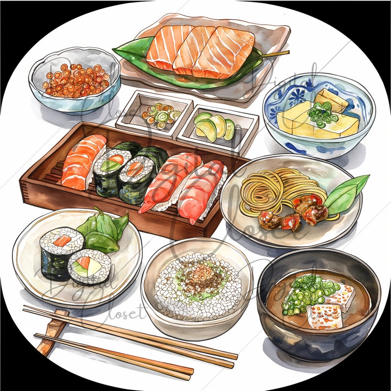 Collection of Japanese Food Illustrations ,sushi, Ramen, and Bento ...