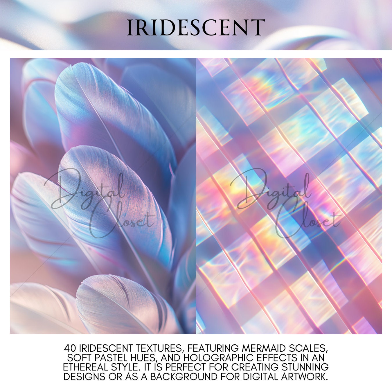 40 Iridescent Textures, Mermaid Scales, Soft Pastel Hues, Holographic ...