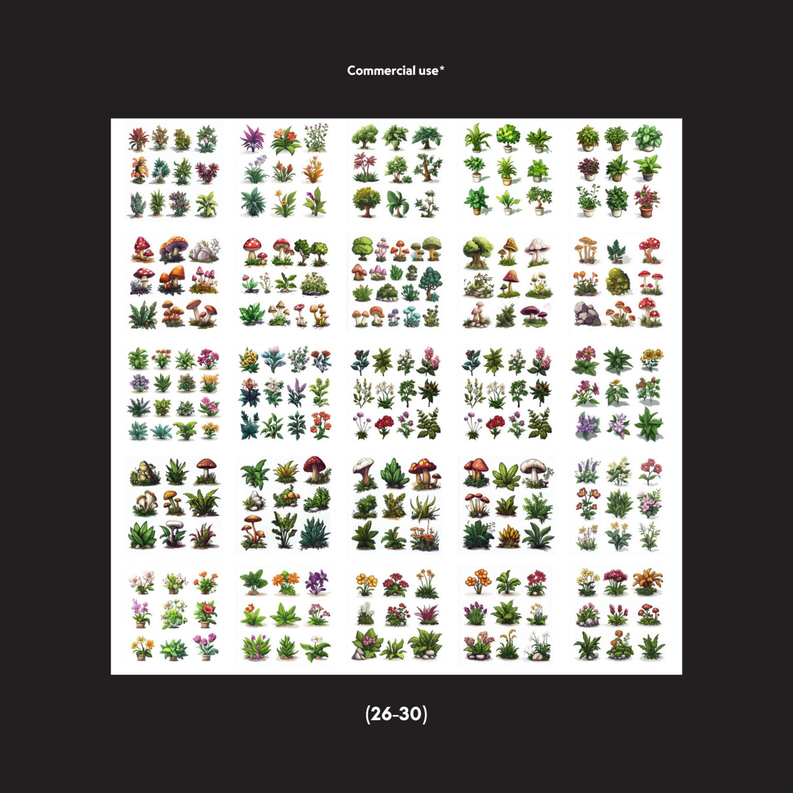 50 SETS of Plants, Mushrooms and Flowers Asset Sheet for Game Assets ...