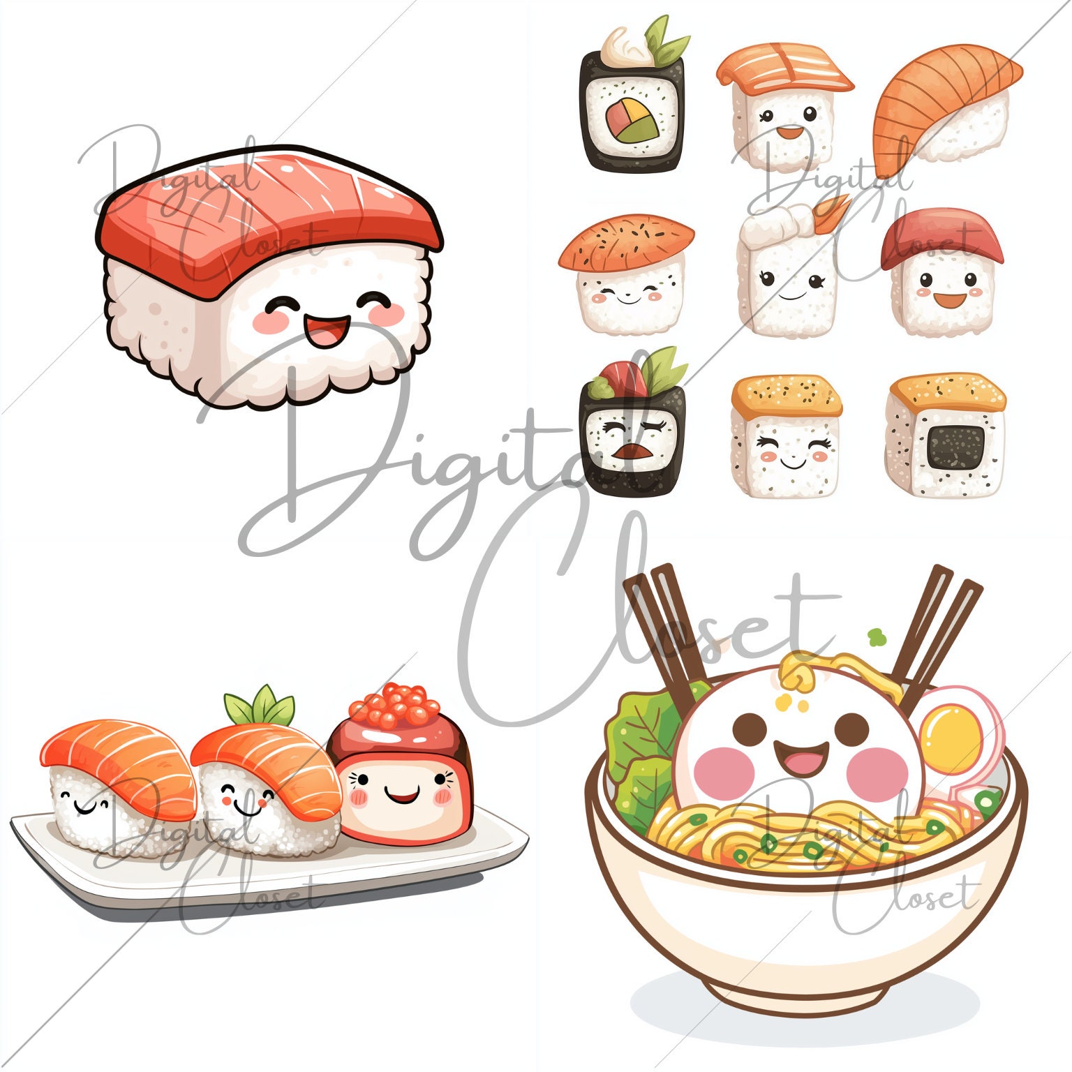 30 Cute Japanese Food Clipart - Sushi, Ramen, Takoyaki, Bento ...