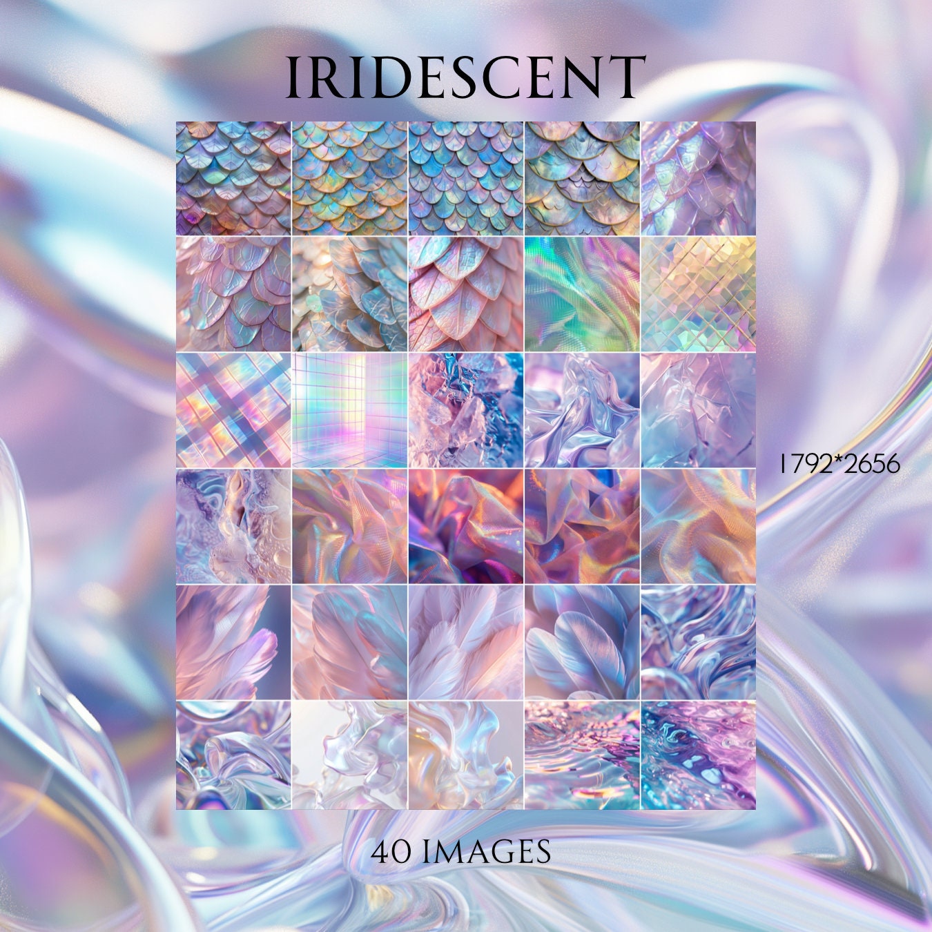 40 Iridescent Textures, Mermaid Scales, Soft Pastel Hues, Holographic ...