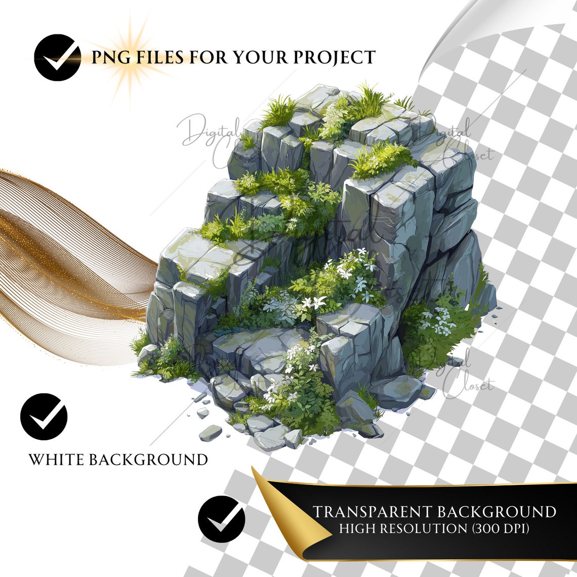 100 Digital File of Rocks - Game Assets - Different Shapes and Sizes of ...
