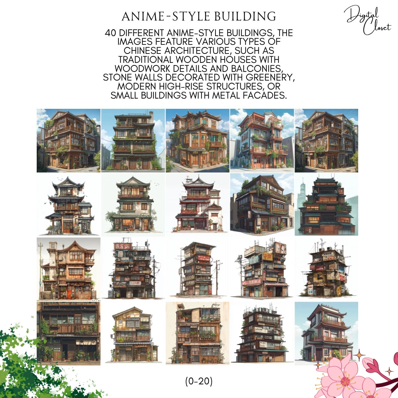 40 Different Anime-style Buildings Illustration - Traditional Wooden ...