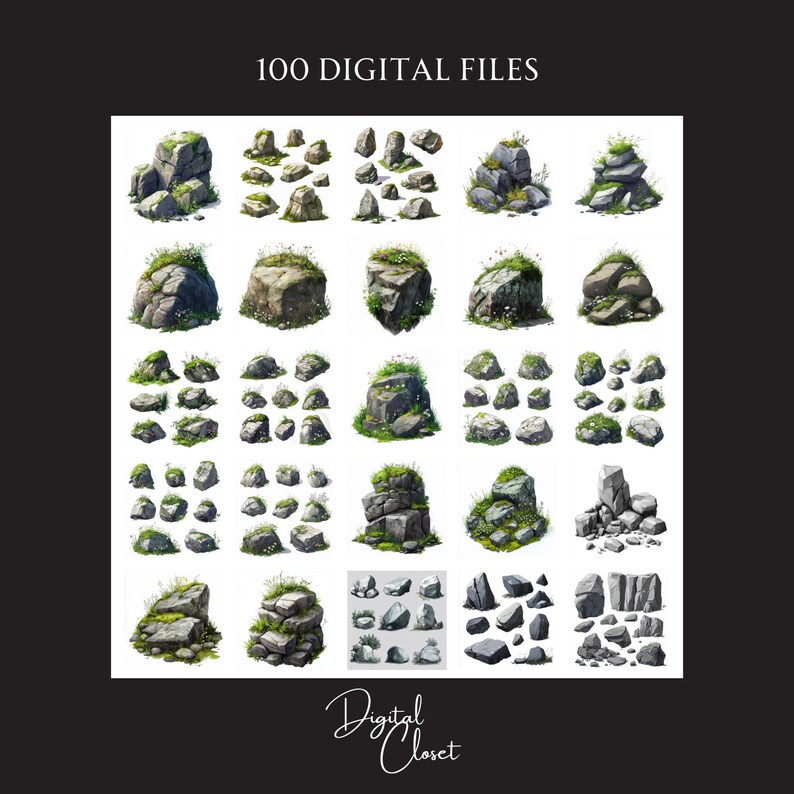 100 Digital File of Rocks - Game Assets - Different Shapes and Sizes of ...