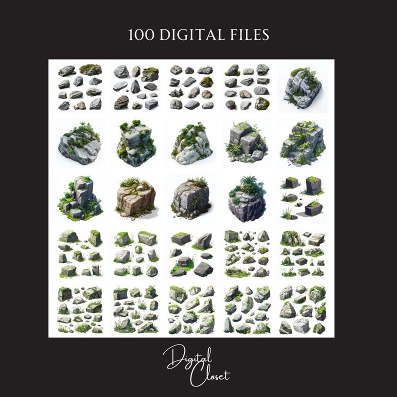 100 Digital File of Rocks - Game Assets - Different Shapes and Sizes of ...