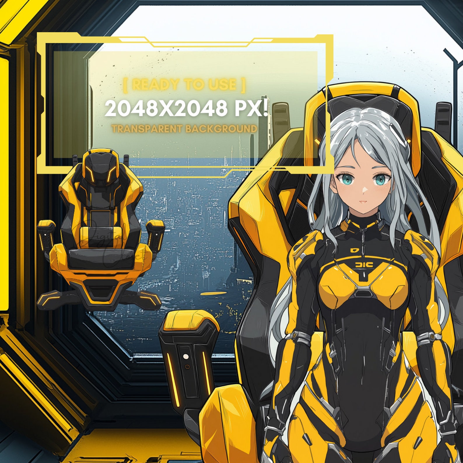 Sci-fi Gaming Chair - Gundam Style - V-tuber Cyber Punk Asset - Anime ...