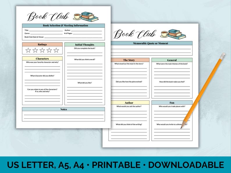 Printable Book Club Discussion, Book Review, Book Club Printables ...