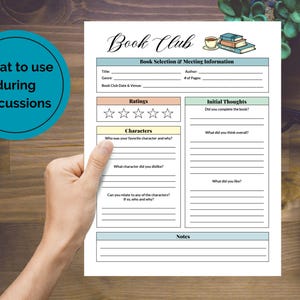 Printable Book Club Discussion, Book Review, Book Club Printables ...