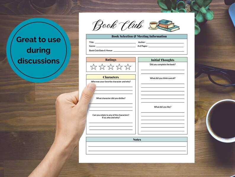 Printable Book Club Discussion, Book Review, Book Club Printables ...