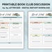 Printable Book Club Discussion, Book Review, Book Club Printables ...