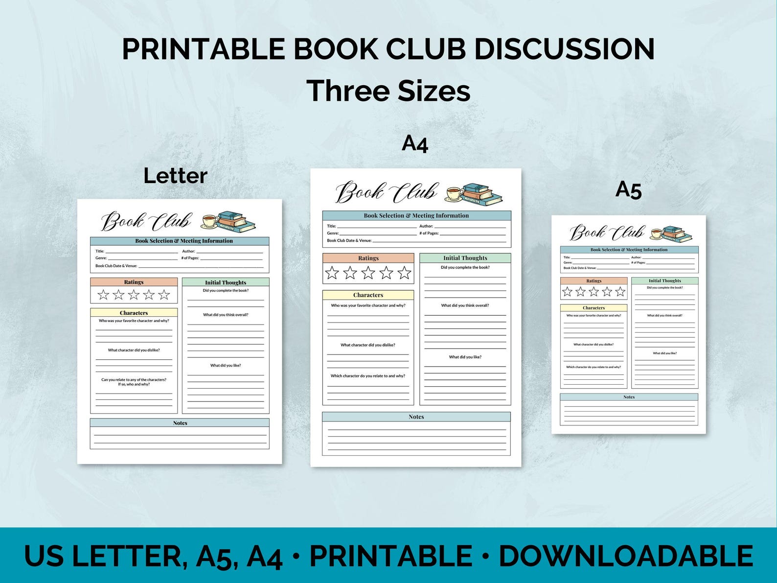 Printable Book Club Discussion, Book Review, Book Club Printables ...