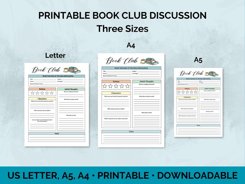 Printable Book Club Discussion, Book Review, Book Club Printables ...