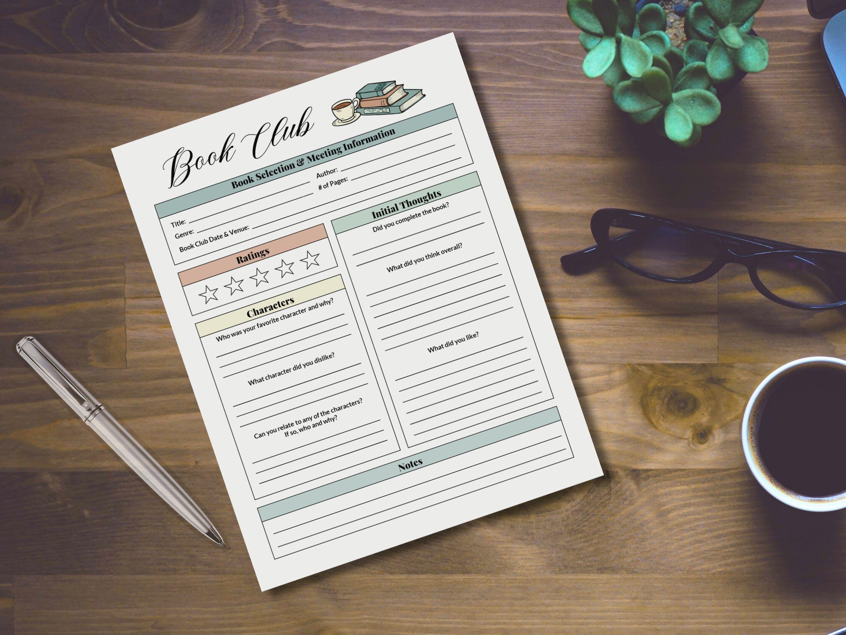 Printable Book Club Discussion, Book Review, Book Club Printables ...