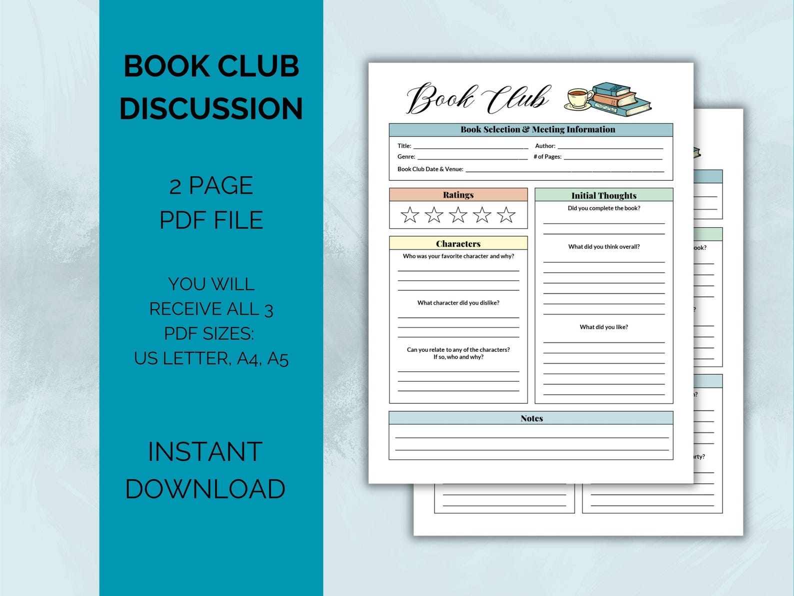 Printable Book Club Discussion, Book Review, Book Club Printables ...