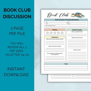 Printable Book Club Discussion, Book Review, Book Club Printables ...