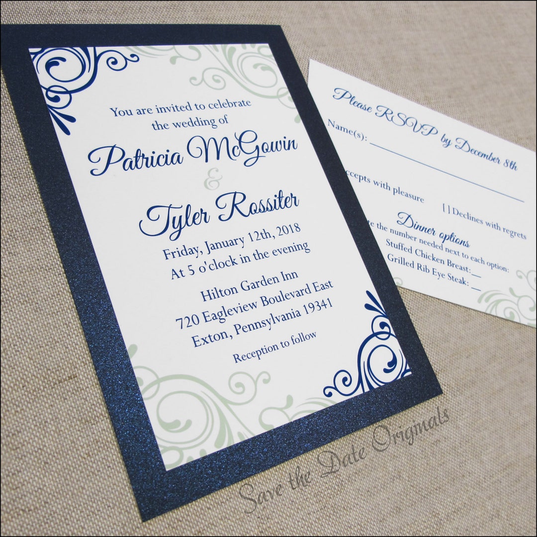 Metallic Dark Blue Wedding Invitation Set - Etsy