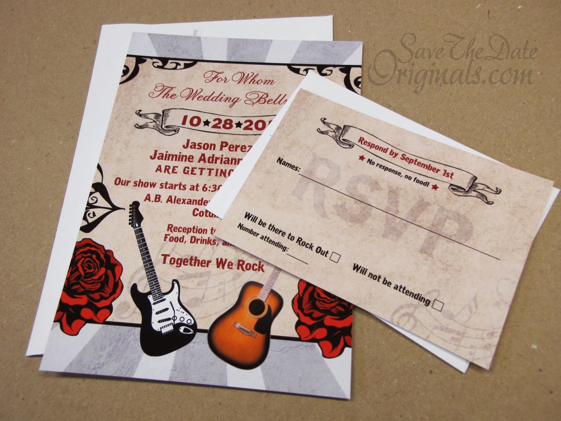 Rock'n'roll Wedding Invitations With Guitars - Etsy