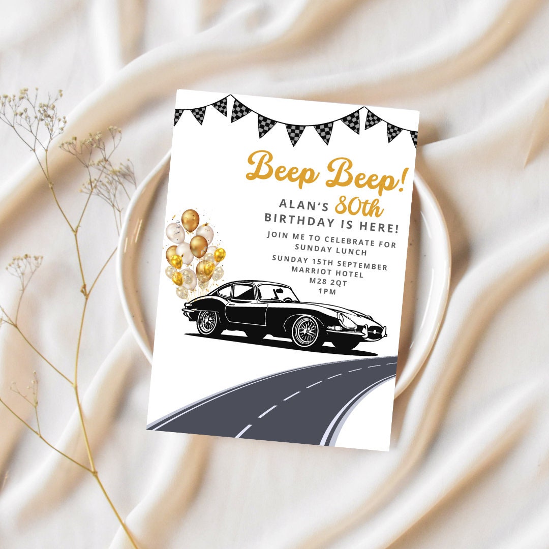 Classic Car Birthday Invitation, Vintage Car Party Invite, Retro ...